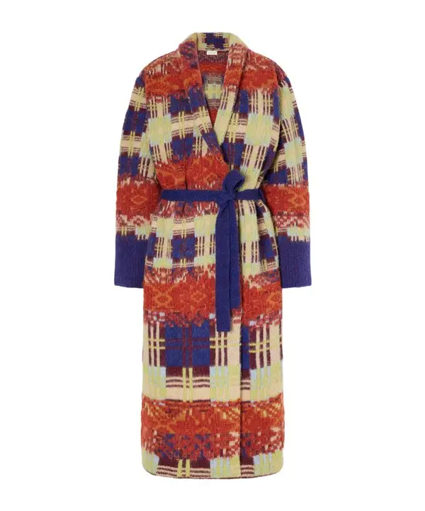 Dries Van Noten Belted Checked Jacquard-knit Wool-blend Cardigan - Multicolor