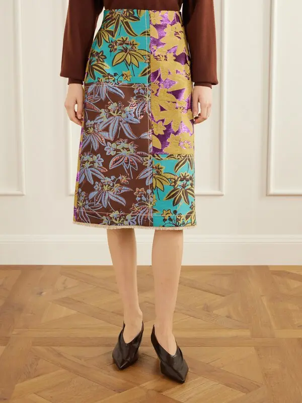 ALEMAIS Floral-jacquard Midi Skirt
