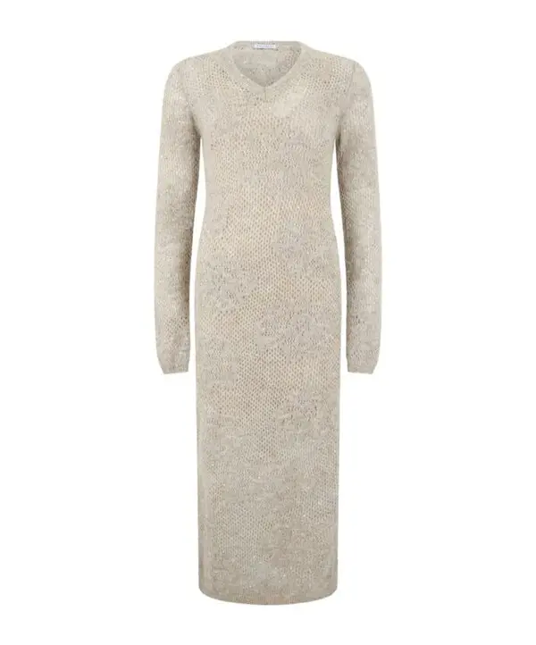 Brunello Cucinelli Sequin-embellished Open-knit Midi Dress - Beige