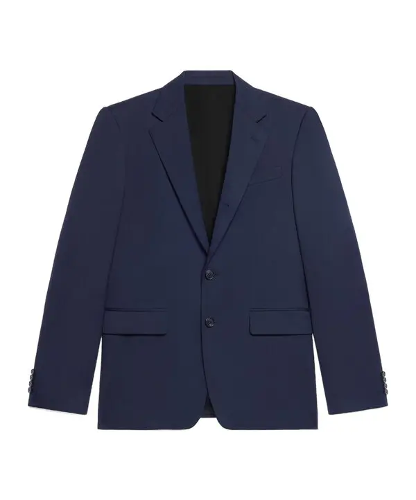Celine Classic Jacket In Wool Gabardine - Navy