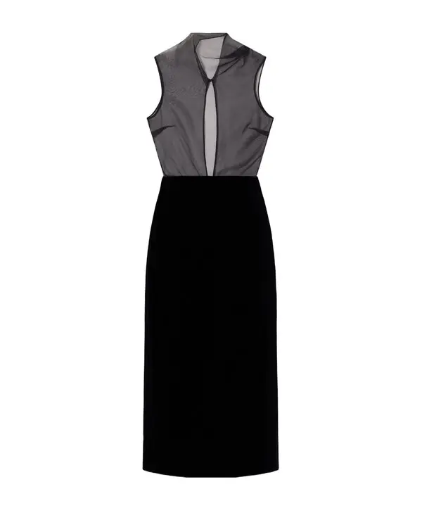 Brandon Maxwell The Delphine Silk-organza And Cotton-blend Velvet Midi Dress - Black