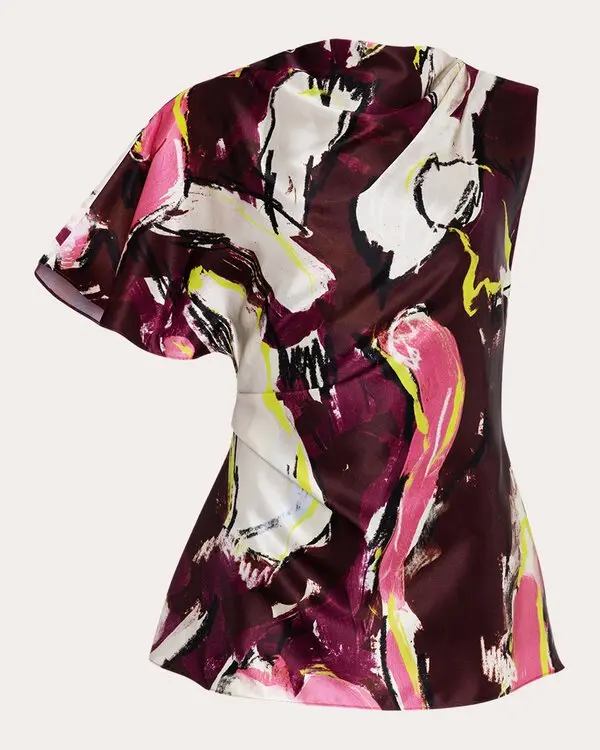 ROKSANDA Nomi Brushstroke Satin Draped Top