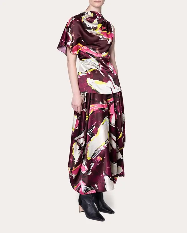 ROKSANDA Nomi Brushstroke Satin Draped Top