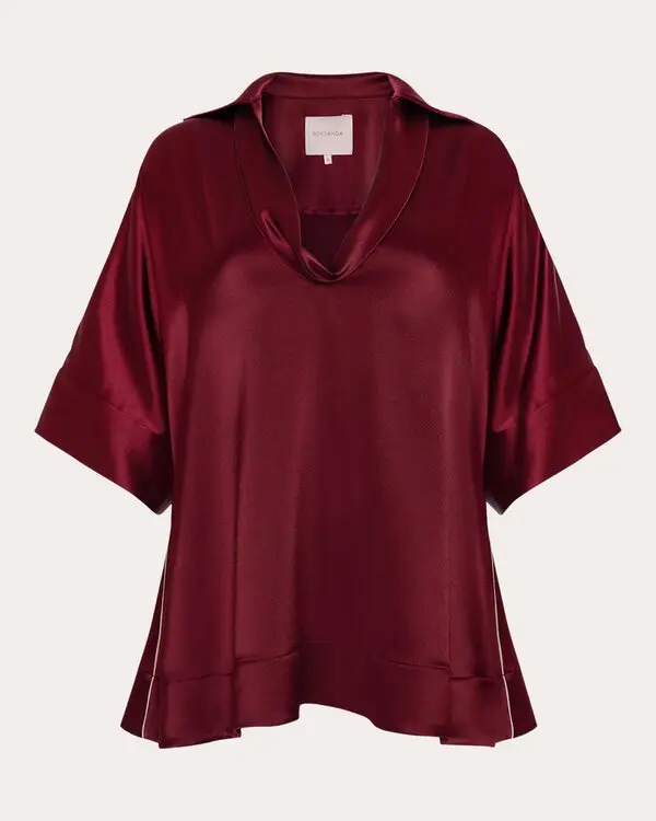 ROKSANDA Enira Satin Collared V-neck Top - Red