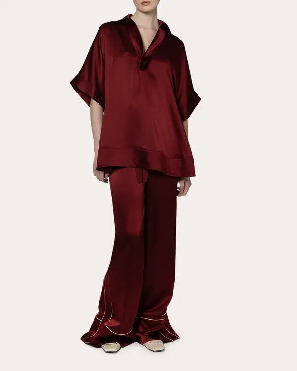 ROKSANDA Enira Satin Collared V-neck Top