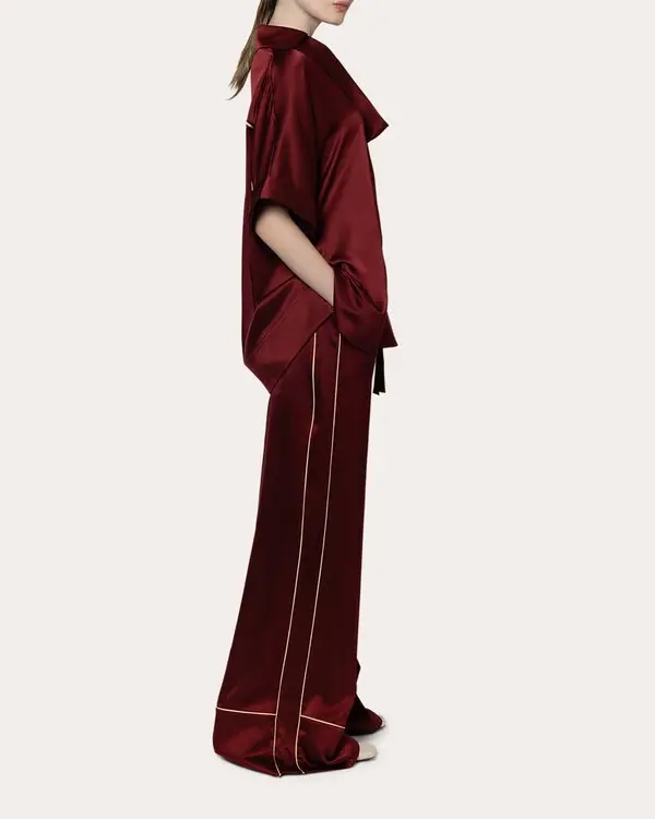 ROKSANDA Enira Satin Collared V-neck Top
