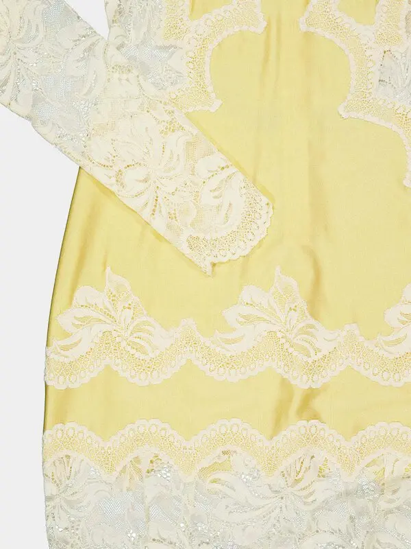 Rabanne Long Sleeved Lace Jersey Maxi Dress