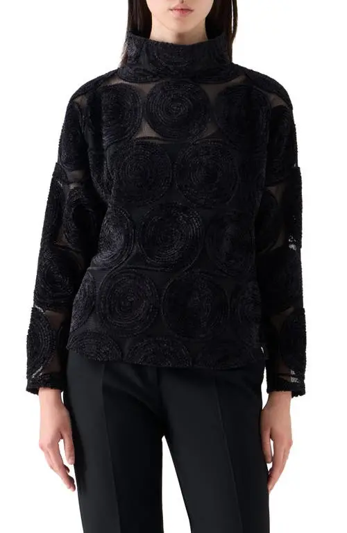 Akris Chenille Dot Mesh Top - Black