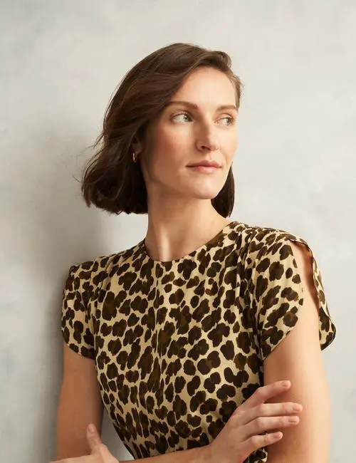 HOBBS LONDON Hampton Short Sleeve Printed Silk Dress