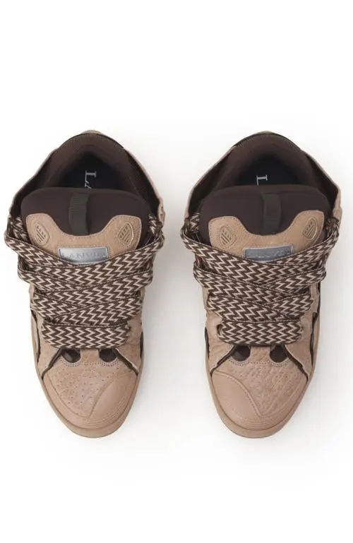 LANVIN Curb Sneakers In Dino-effect Leather - Beige/brown