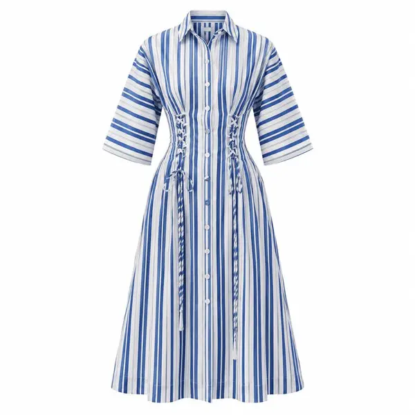 EXQUISE Deryll Tie Detail Regular Midi Dress Sax - Blue