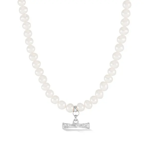 DOWER & HALL White Pearl Nomad T-bar™ Necklace - Silver