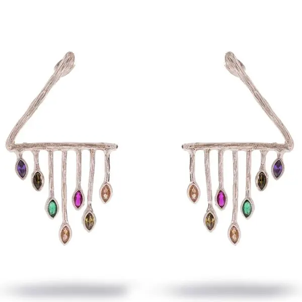 EBRU JEWELRY Color Rhythm Multicolor Gemstone Silver Statement Earrings Silver