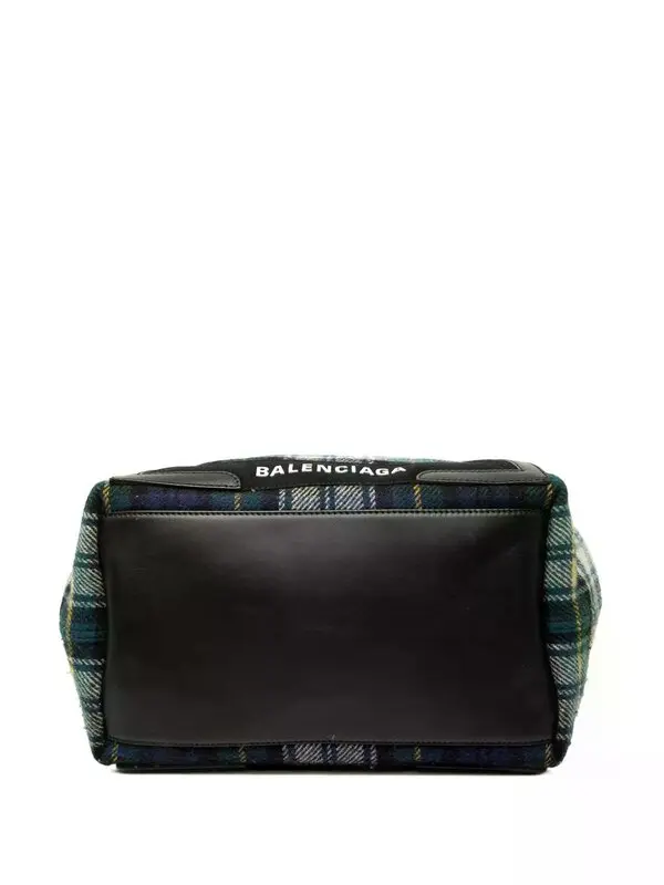 Balenciaga 2005-2026 Plaid Wool Navy Cabas S Tote Bag