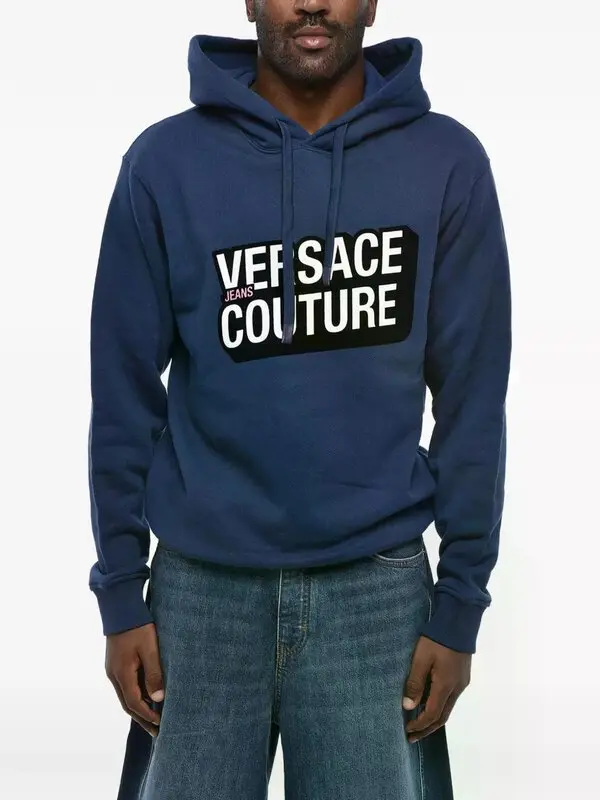 Versace Brushed Cotton Hoodie With Flocked Detail