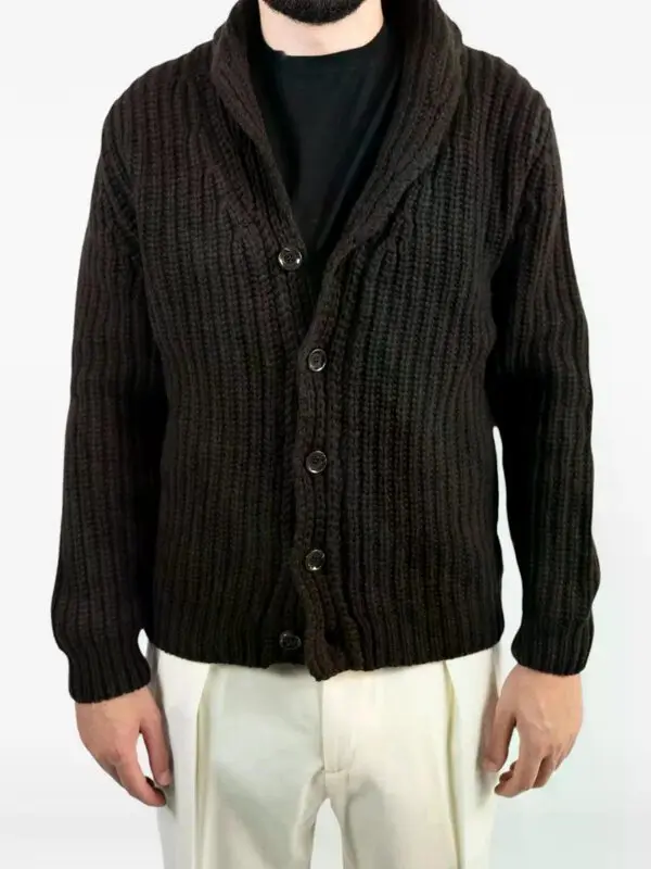 DANIELE FIESOLI Ribbed Shawl-collar Cardigan - Brown