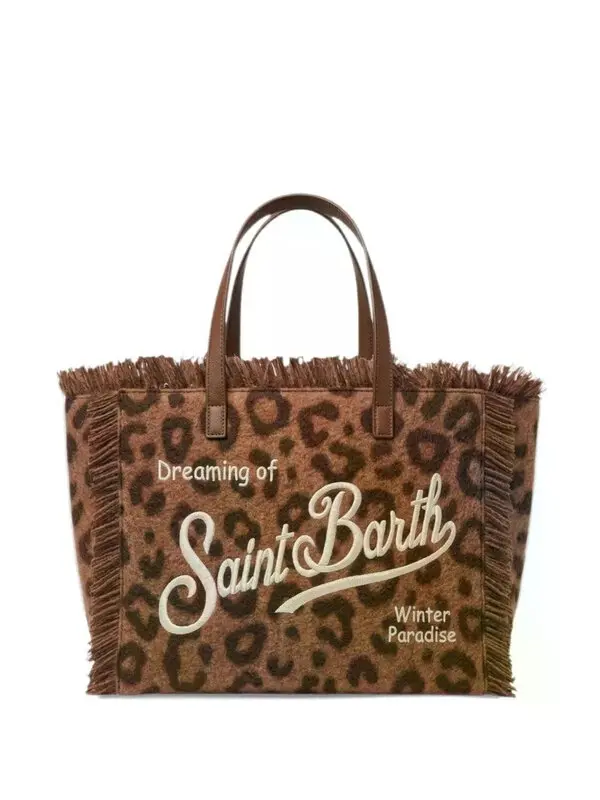 MC2 SAINT BARTH Colette Leopard-print Fringed Tote Bag - Brown