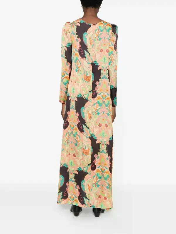 PHILIPPA 1970 Baroque-pattern Puff-shoulder Maxi Dress