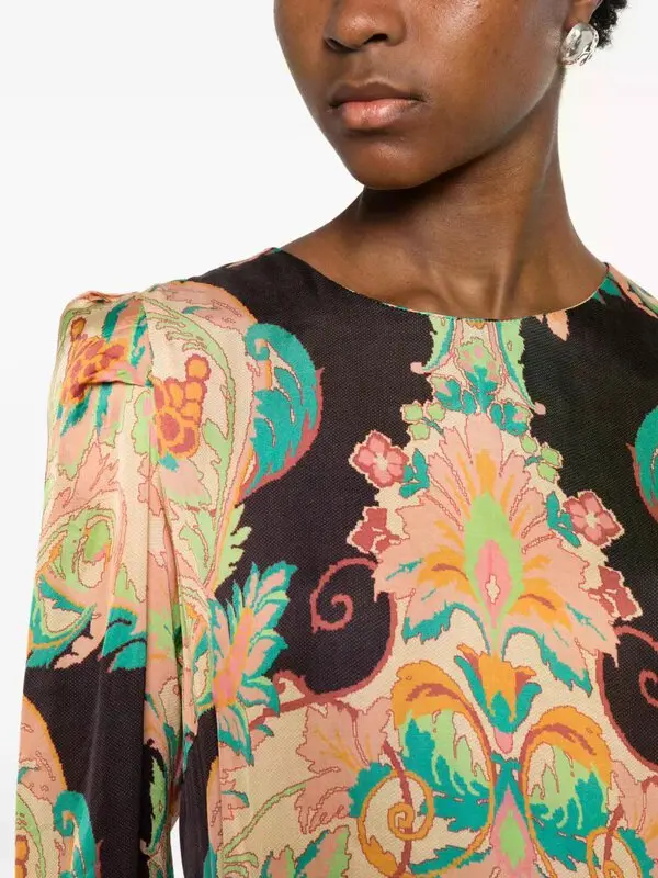 PHILIPPA 1970 Baroque-pattern Puff-shoulder Maxi Dress