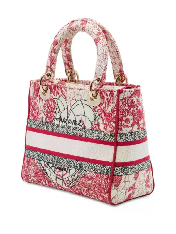 Dior 2021 Dioramour Medium Embroidered Canvas Royale Lady D Lite Satchel - Red