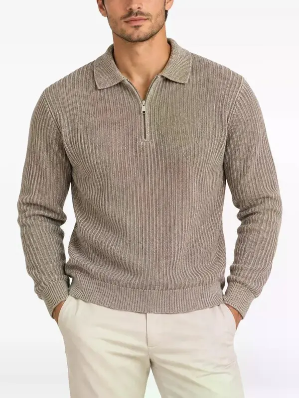 Paul & Shark Ribbed-knit Half-zip Long-sleeve Polo Shirt