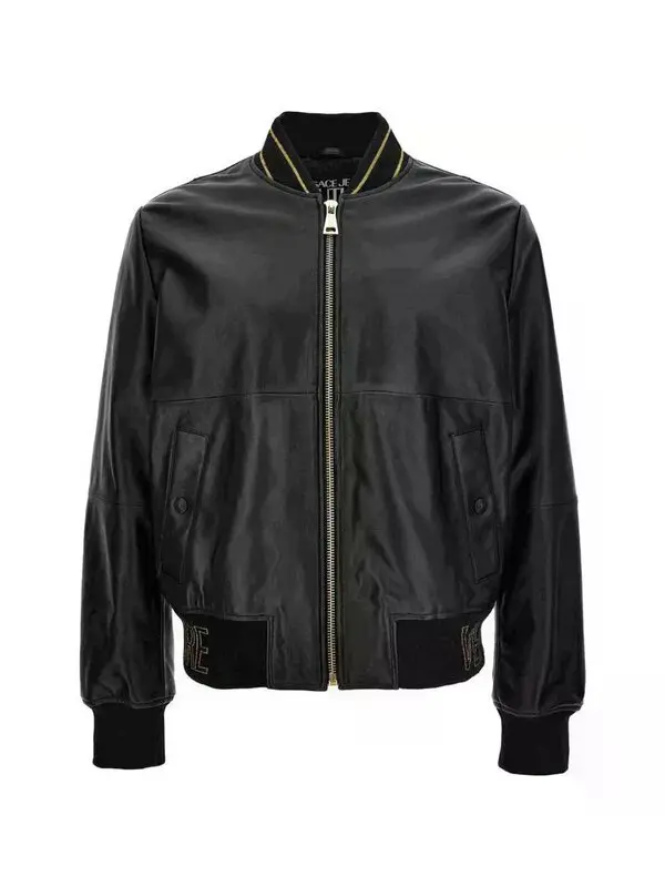 Versace Logo-embroidered Faux-leather Bomber Jacket - Black