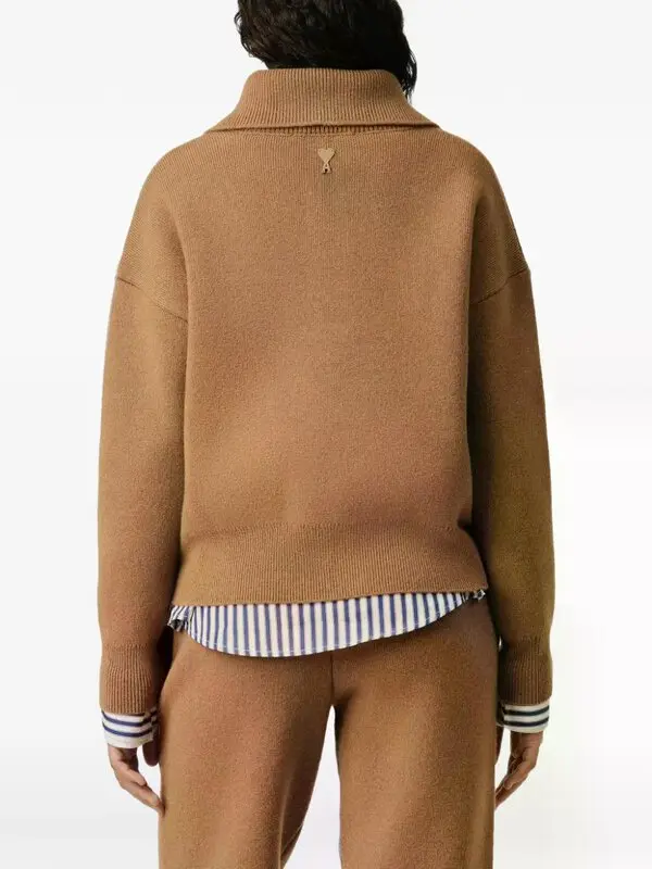 AMI Paris High Buttoned Collar Wool Sweater