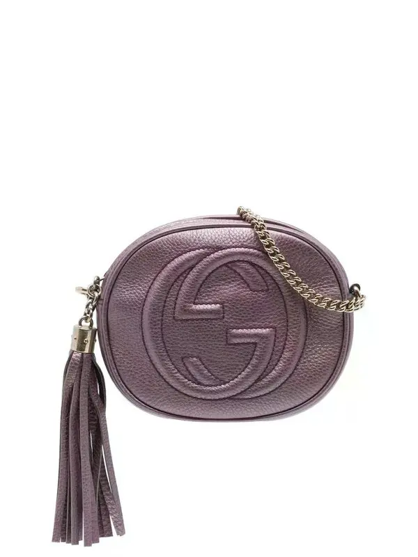 Gucci 2016-2026 Mini Metallic Pebbled Calfskin Soho Chain Crossbody Bag - Purple