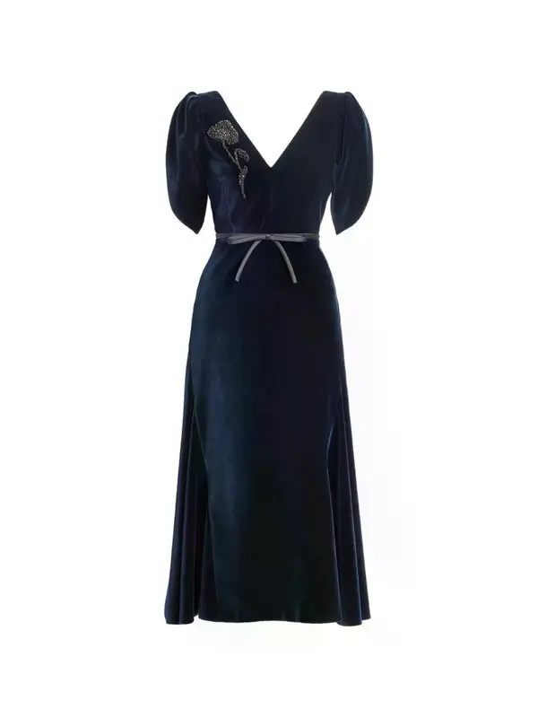 Erdem Embellished Velvet Midi Dress
