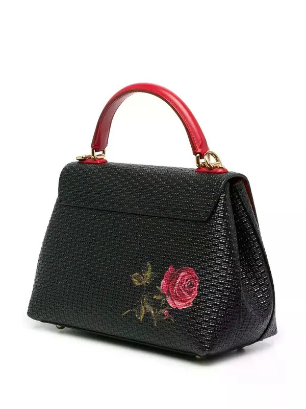 Dolce & Gabbana 2000-2026 Calfskin Roses Print Lucia Satchel - Black