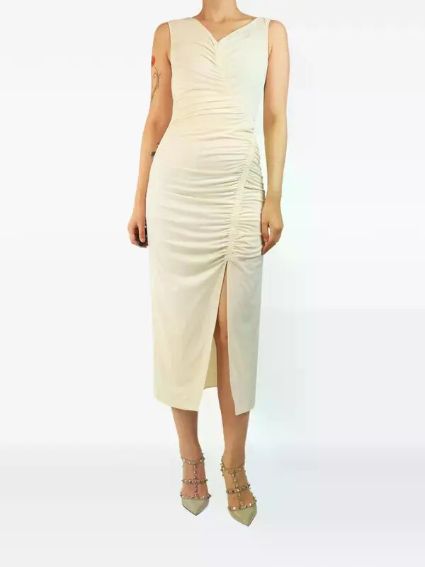 SELF-PORTRAIT Ruched Sleeveless Midi Dress - Neutrals
