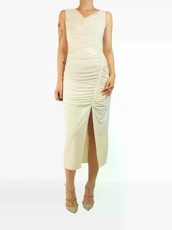 SELF-PORTRAIT Ruched Sleeveless Midi Dress