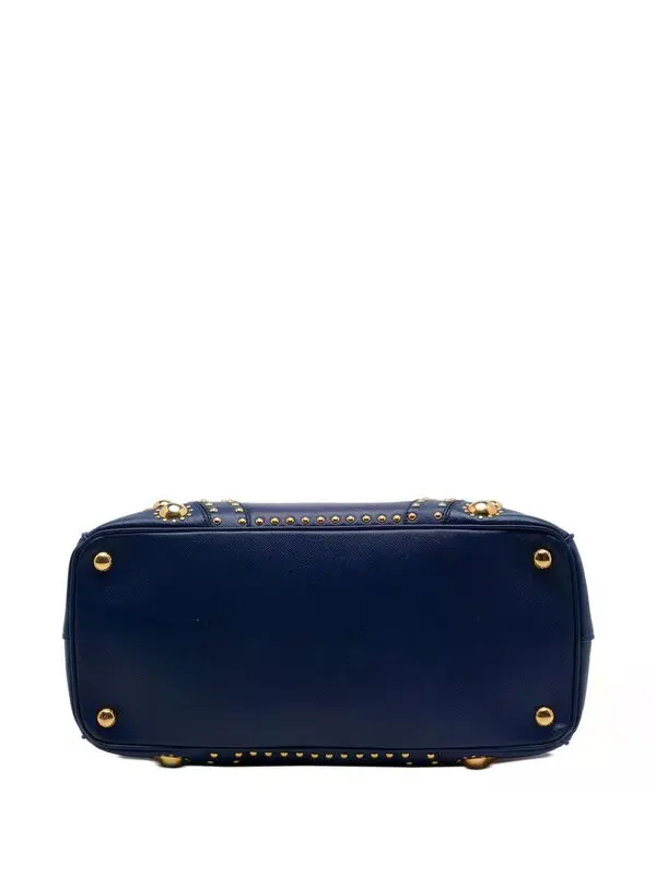 Prada 2010-2026 Saffiano Turnlock Double Zip Studded Tote Satchel