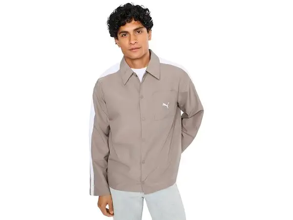 PUMA T7 Relaxed Woven Overshirt Clothing Black - Mouse Gray