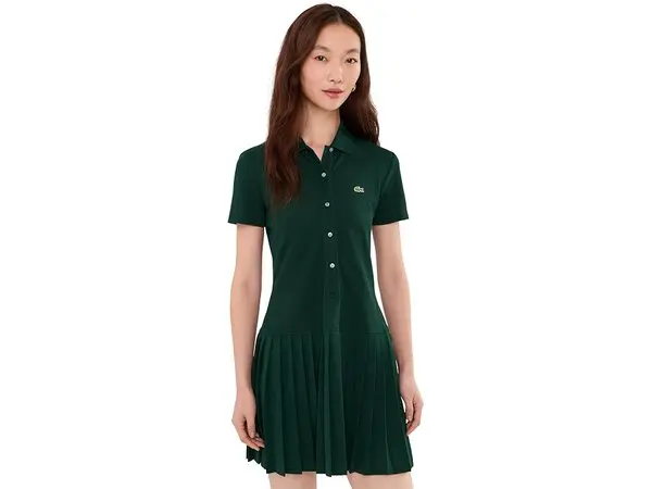 Lacoste Stretch Pique Pleated Polo Dress Dress - Sinople