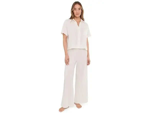 Eberjey Pima Cotton Short Sleeve Pants Pj Set Pajama Sets - Ivory