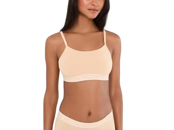 Lacoste Stretch Cotton Logo Band Bralette Bra - Biscuit