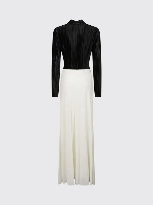 FORTE_FORTE Abstract Print V-neck Long Satin Evening Gown - Black