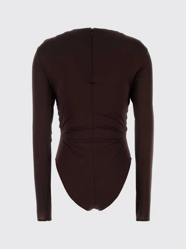 Balmain Long-sleeved Viscose Bodysuit With Draping And Lace Inserts - Brown