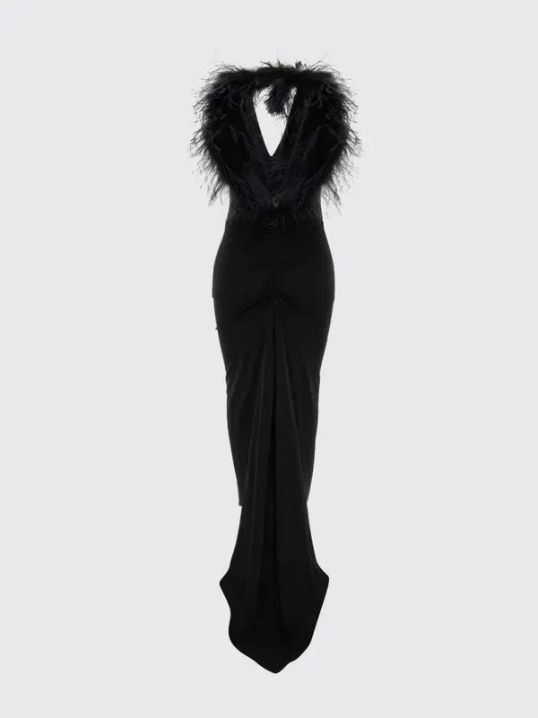 Blumarine Off-the-shoulder Crêpe Evening Gown With Decorative Feathers