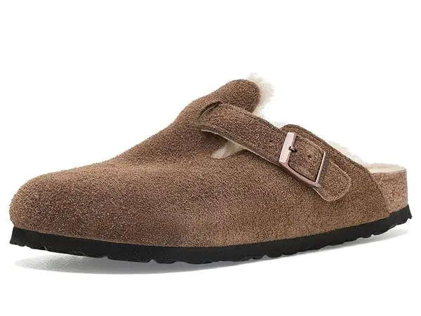 BIRKENSTOCK Boston Shearling Clog Suede Clog Shoes - Dark Tea
