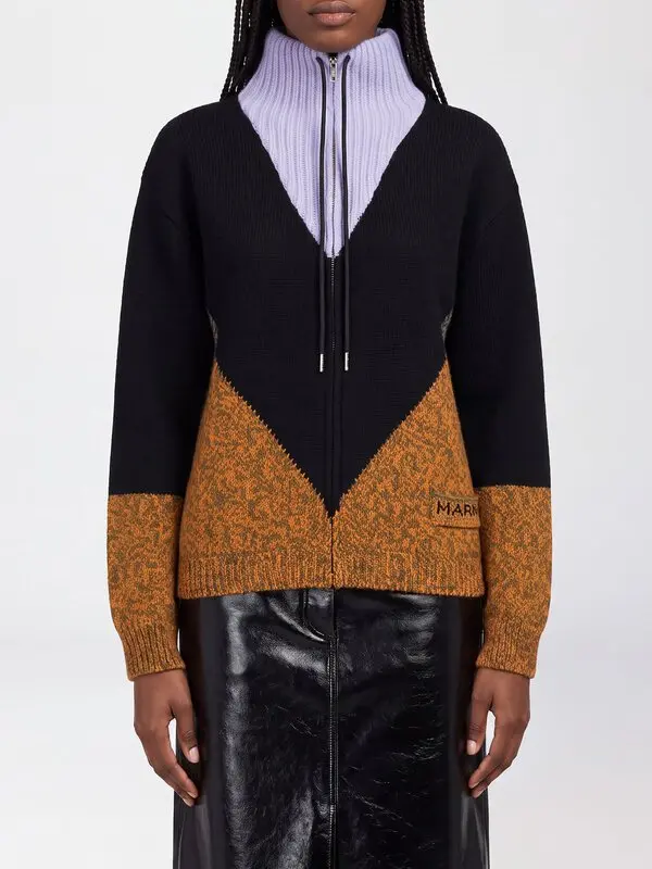 Marni Argyle Wool And Cashmere Turtleneck Jumper With Half-zip Closure - Black