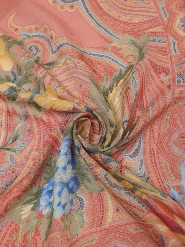 Etro Floral Paisley Print Scarf In A Linen And Silk Blend With Fringed Edges