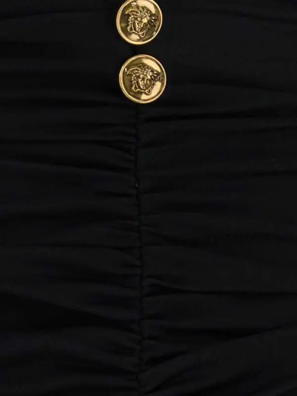 Versace Draped Off-the-shoulder Jersey Midi Sheath Dress