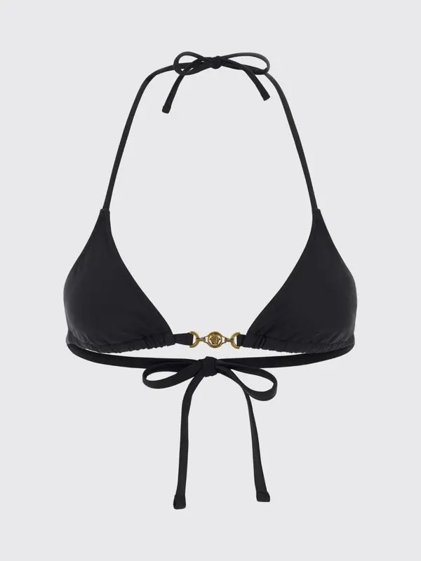 Versace Triangle Bikini Top In Nylon With Medusa Logo And Tie-up Straps