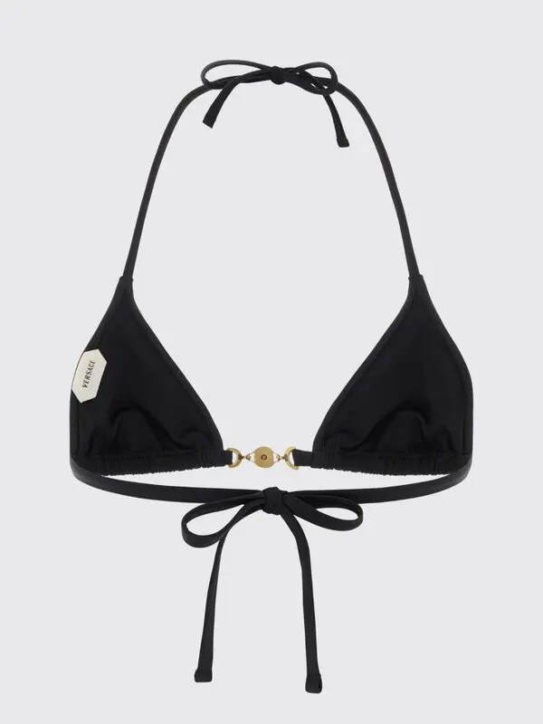 Versace Triangle Bikini Top In Nylon With Medusa Logo And Tie-up Straps
