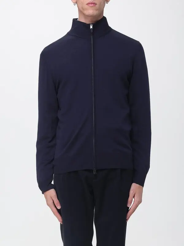 Canali Wool Cardigan Jumper With Turtleneck And Zip Closure - Blue