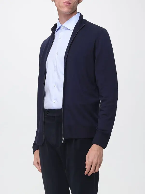 Canali Wool Cardigan Jumper With Turtleneck And Zip Closure - Blue