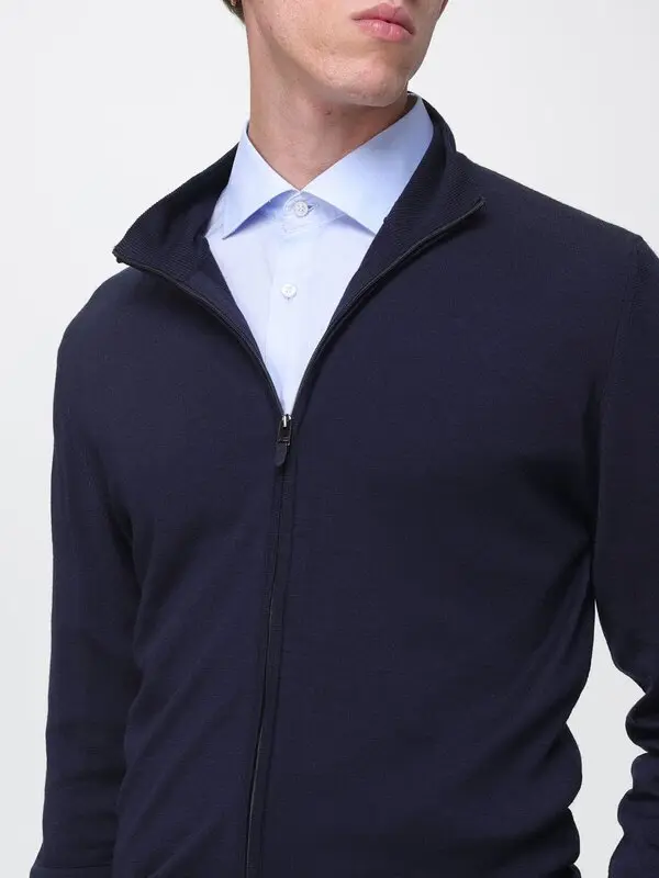 Canali Wool Cardigan Jumper With Turtleneck And Zip Closure - Blue
