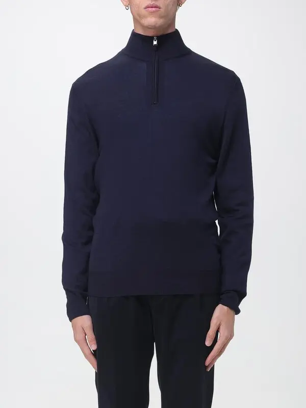 Canali Merino Wool Turtleneck Jumper With Half-zip Closure - Blue